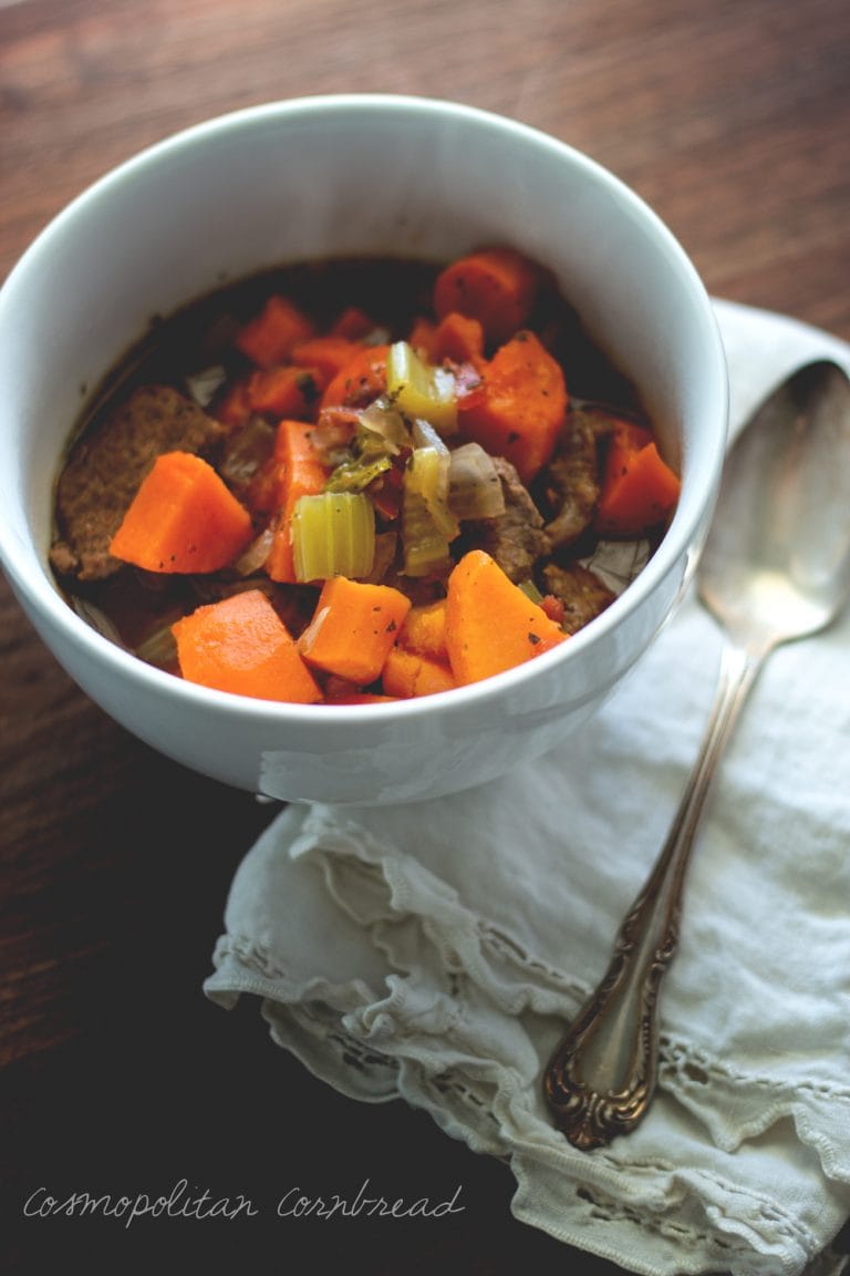Hearty Harvest Beef Stew | Paleo | Cosmopolitan Cornbread