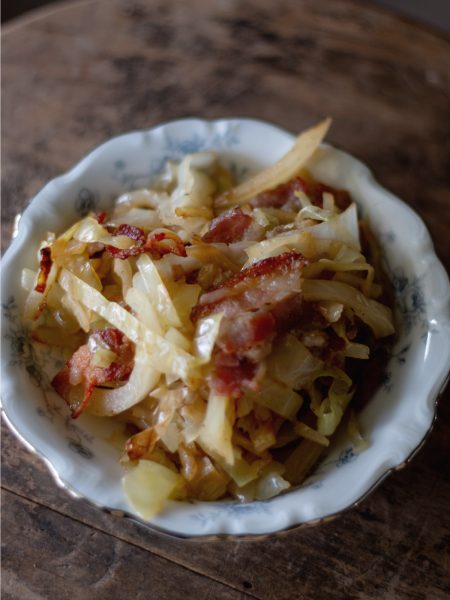 Country Fried Cabbage with Bacon | Cosmopolitan Cornbread